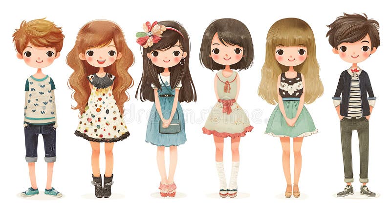 Cute Cartoon Illustration of Happy Children Group Stock Illustration ...