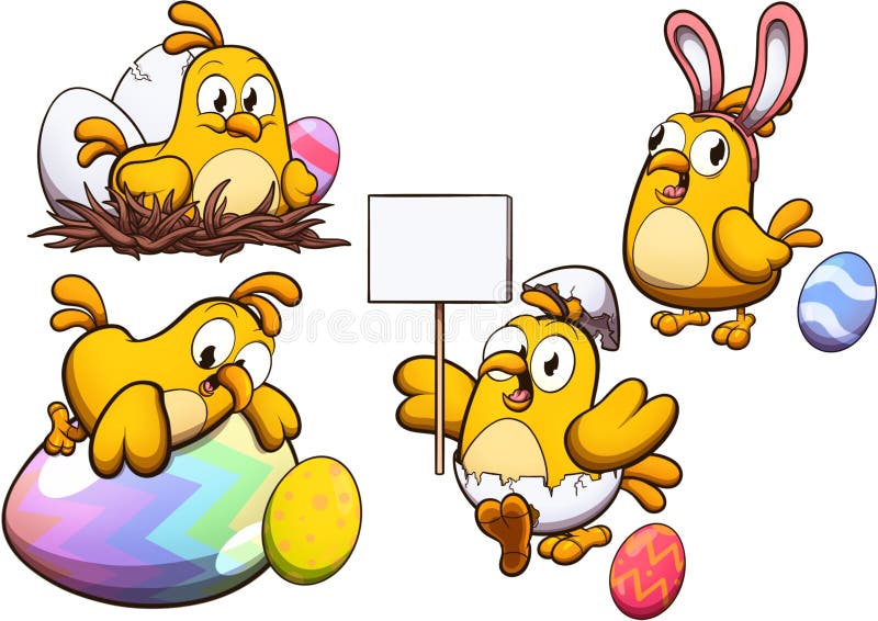Cute Little Easter Chick with Different Poses and Expressions. Clip Art ...