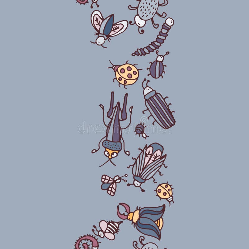 Cute Cartoon Insect Border Pattern. Summer Concept Background. Stock ...