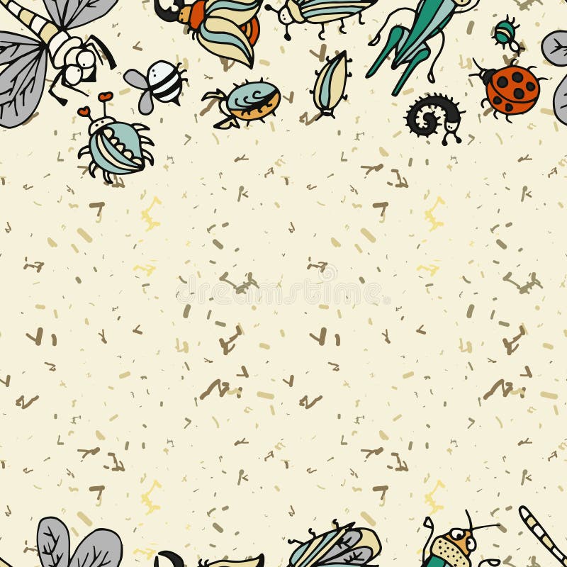 Cute Cartoon Insect Border Pattern. Summer Concept Background. Stock ...