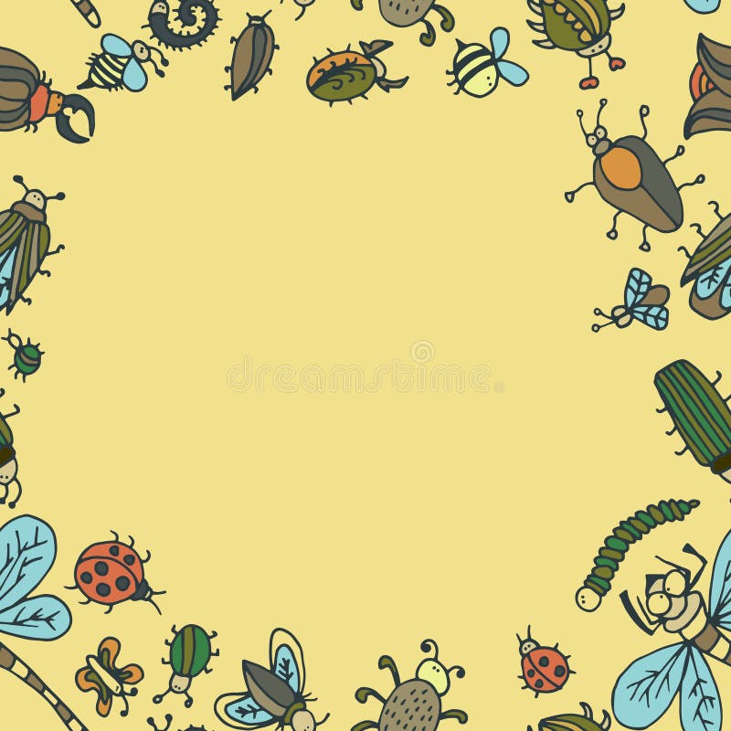 Cute Cartoon Insect Border Pattern. Summer Concept Background Stock ...