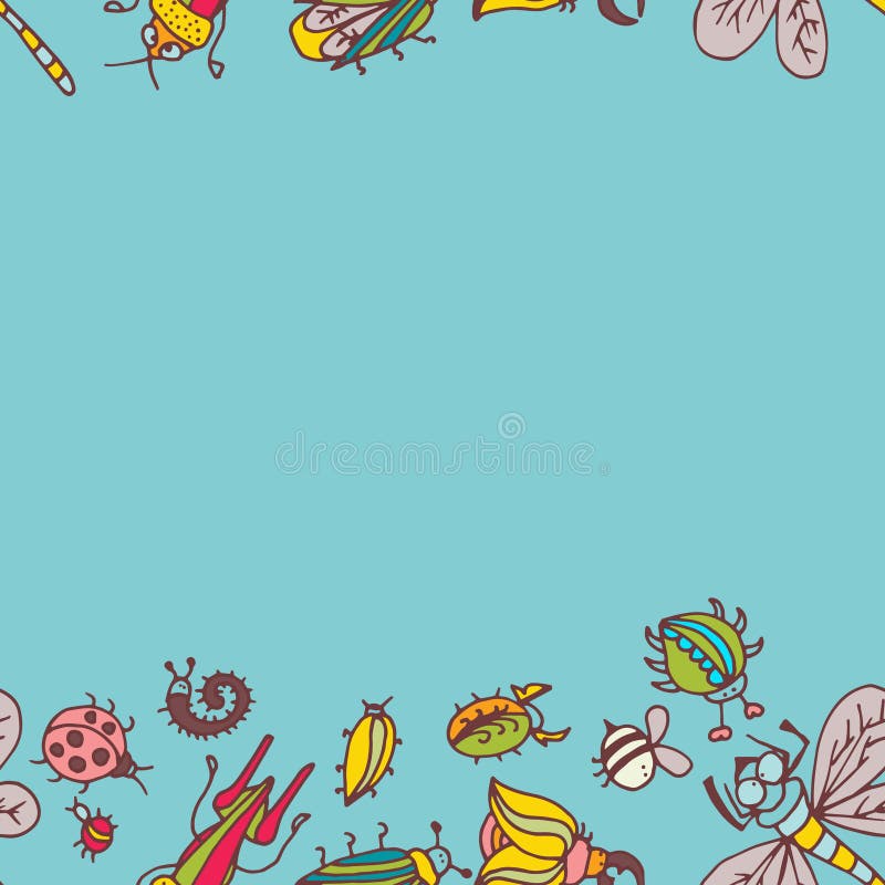 Cute Cartoon Insect Border Pattern. Summer Concept Background. Stock ...