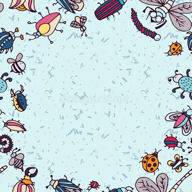 Cute Cartoon Insect Border Pattern. Summer Concept Background Stock ...