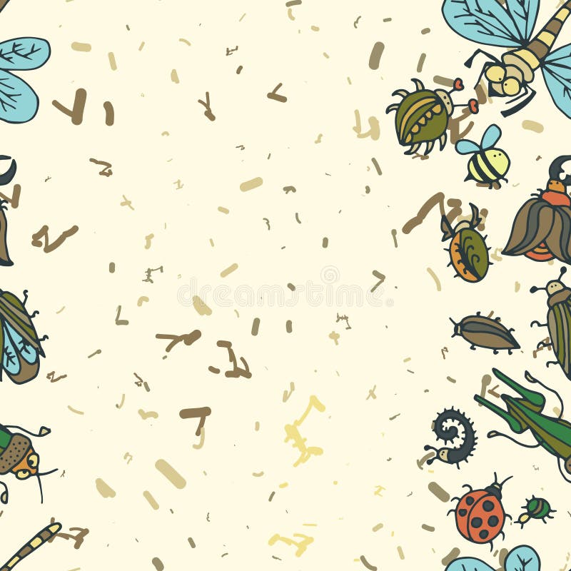 Cute Cartoon Insect Border Pattern. Summer Concept Background Stock ...