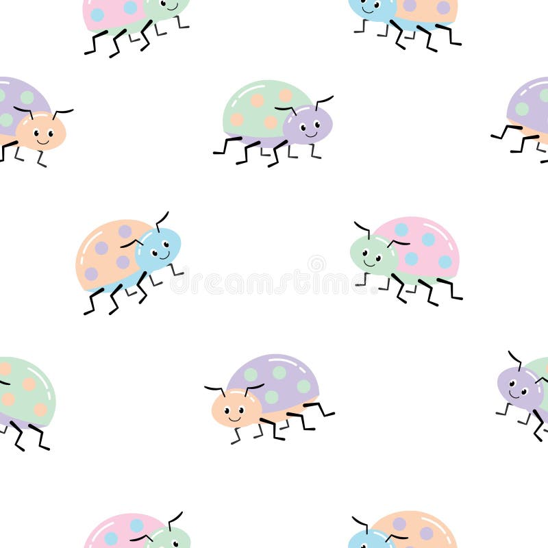 Cute Cartoon Insect Bug Seamless Pattern on Black Background Stock ...