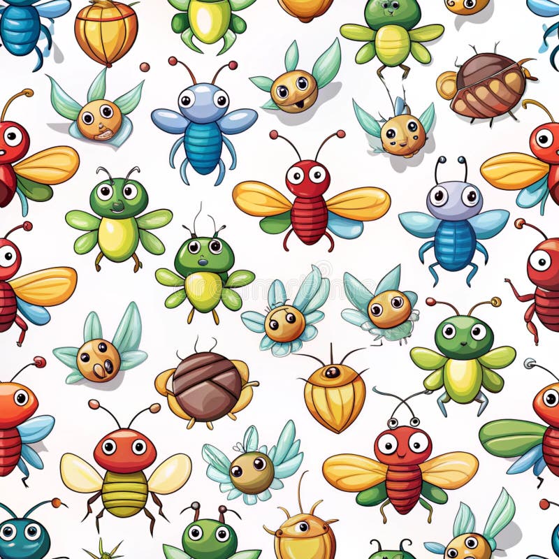 Cute Cartoon Insect Pattern Stock Illustrations – 25,029 Cute Cartoon ...
