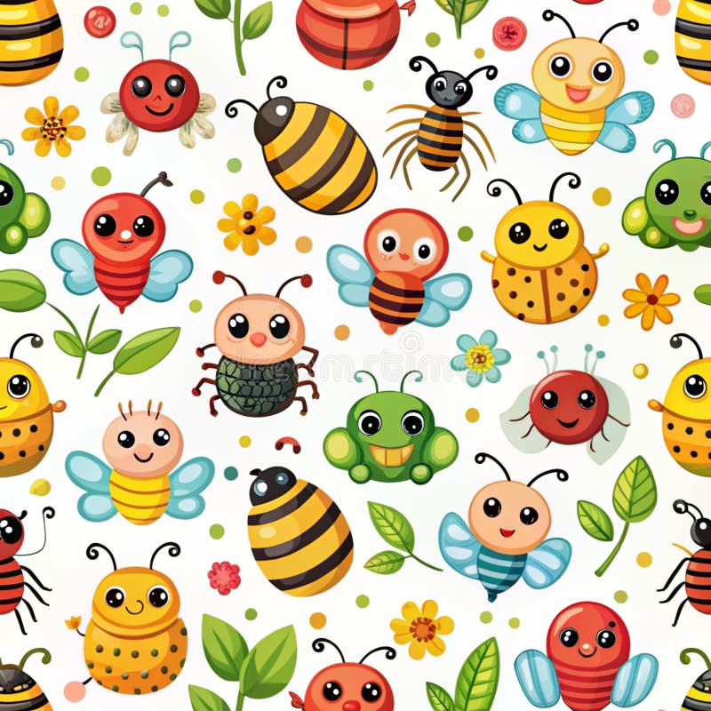Cute Cartoon Insect Pattern Stock Image - Image of digital, graphics ...