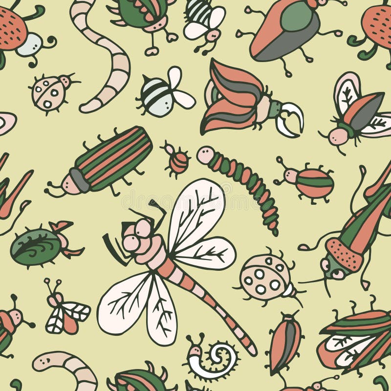 Cute Cartoon Insect Pattern. Summer Concept Texture Stock Vector ...