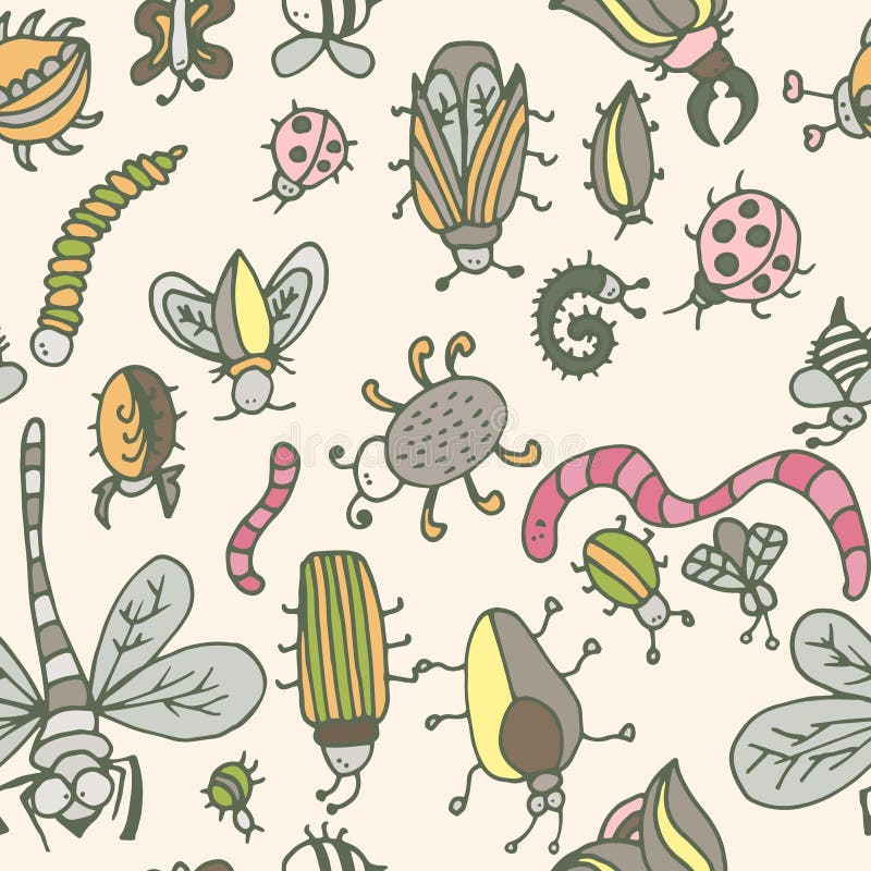 Cute Cartoon Insect Border Pattern. Summer Concept Background. Stock ...