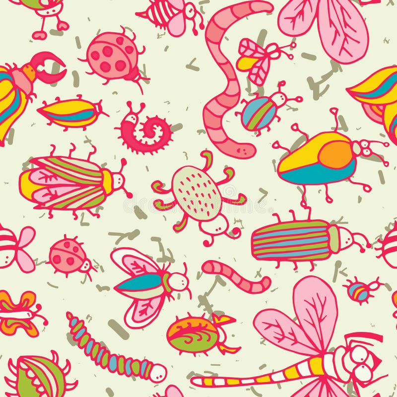 Cute Cartoon Insect Border Pattern. Summer Concept Background. Stock ...