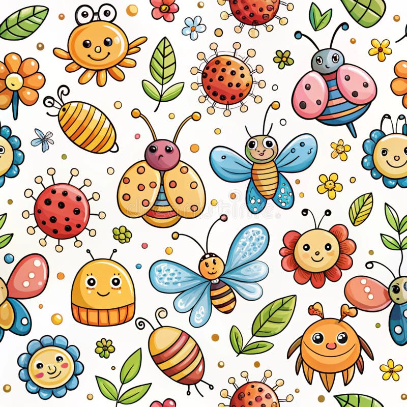 Cute Cartoon Insects Pattern Stock Illustrations – 4,943 Cute Cartoon Insects Pattern Stock ...