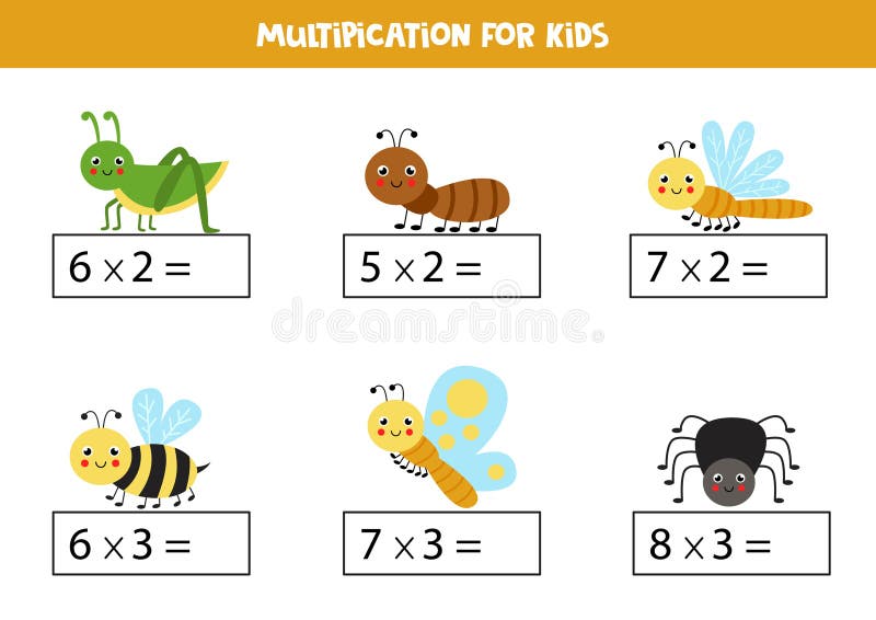 Cute Cartoon Insects. Multiplication for Children Stock Vector ...