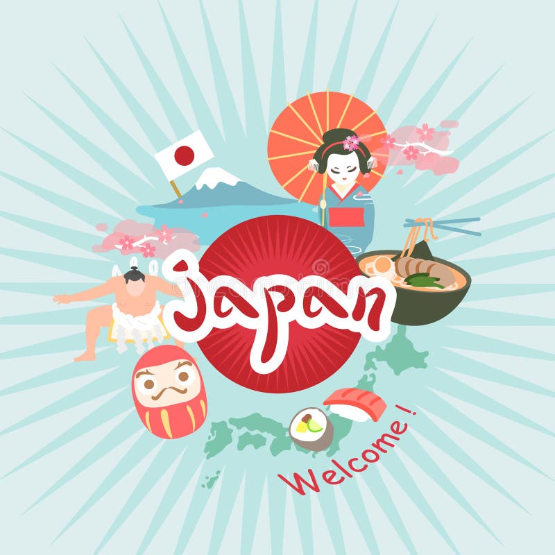Cute cartoon japan element stock vector. Illustration of poster - 68084442