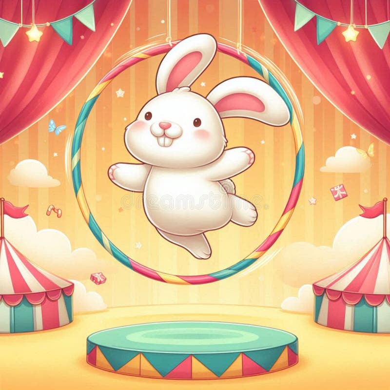 Cute Cartoon Jumping Thru Hoop at Circus Illustration Stock ...