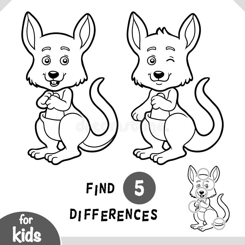 Cute Cartoon Kangaroo Animal, Find Differences Educational Game for ...