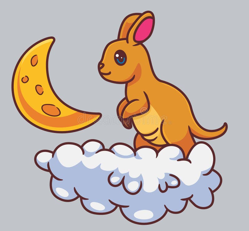 Cute Cartoon Kangaroo with a Moon. Isolated Cartoon Animal Illustration ...