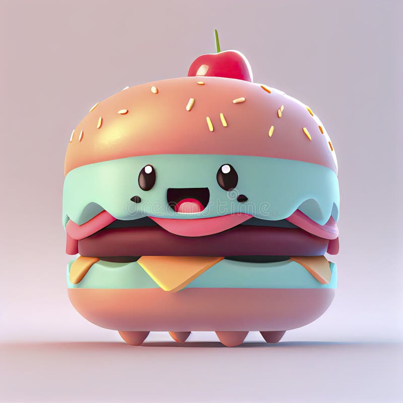 Cute Cartoon Kawaii Burger, 3d Cartoon Character. Generative AI Stock ...