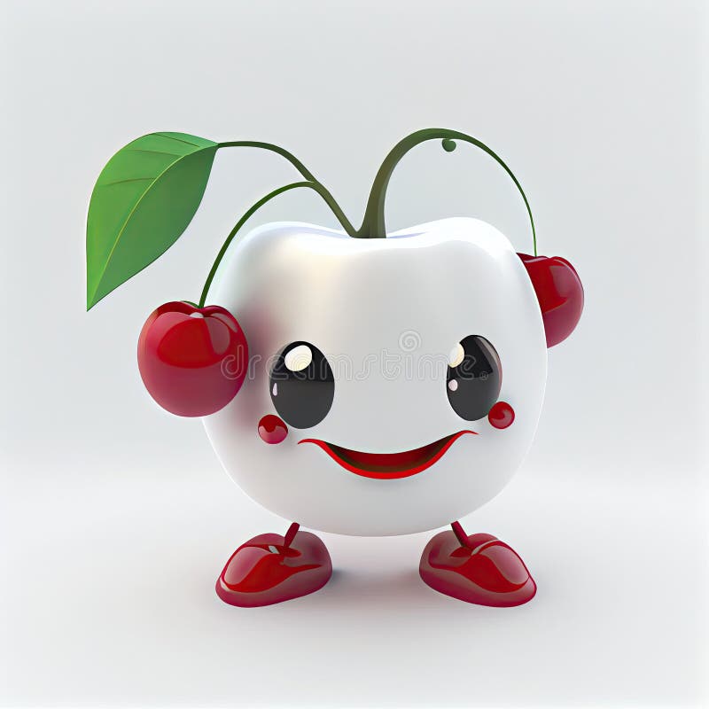 Cute Cartoon Kawaii Cherry, 3d Cartoon Character. Generative AI Stock ...