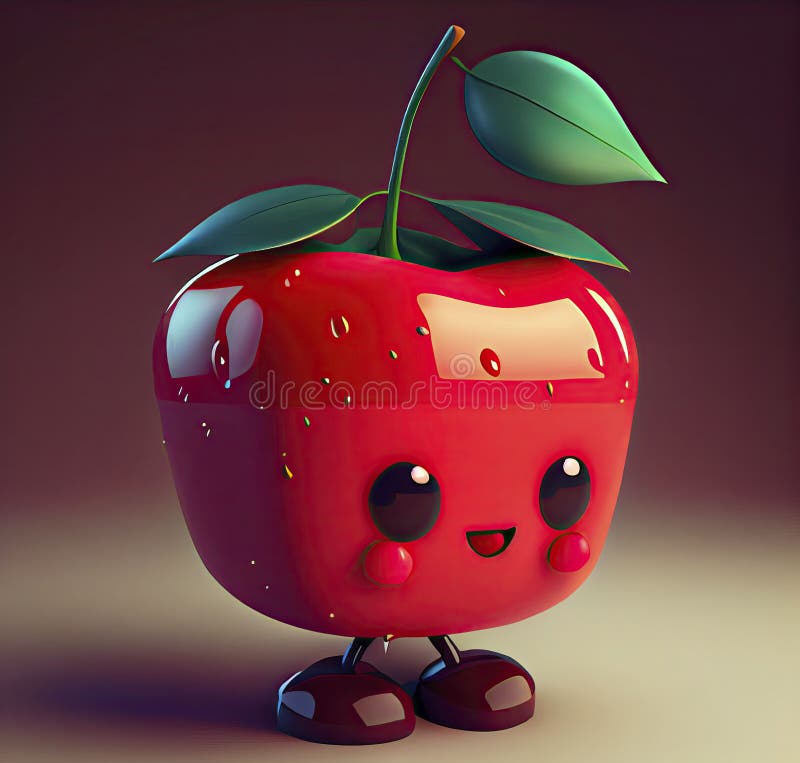 Cute Cartoon Kawaii Cherry, 3d Cartoon Character. Generative AI Stock ...
