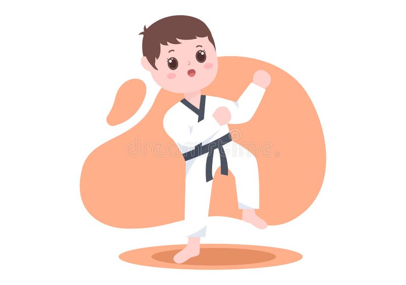 Cute Cartoon Kids Doing Some Basic Karate Martial Arts Moves, Fighting ...