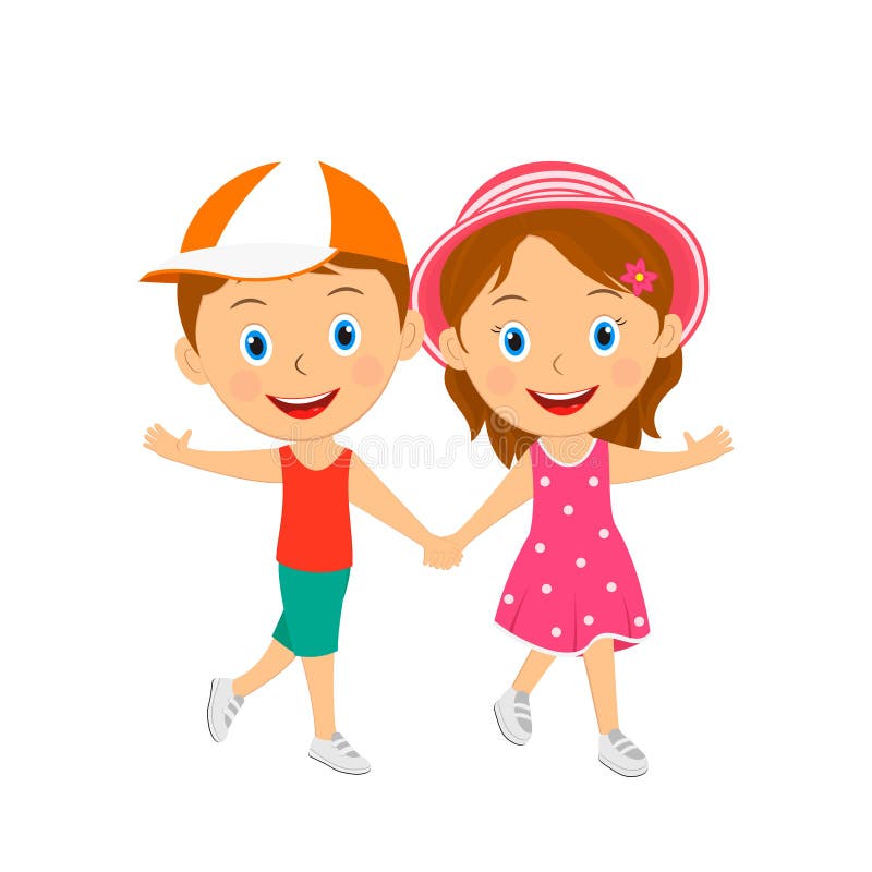 Cute Cartoon Kids are Going Together Stock Vector - Illustration of ...