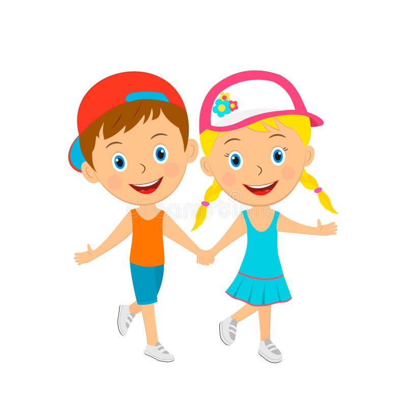 Cute Cartoon Kids are Going Together Stock Vector - Illustration of ...