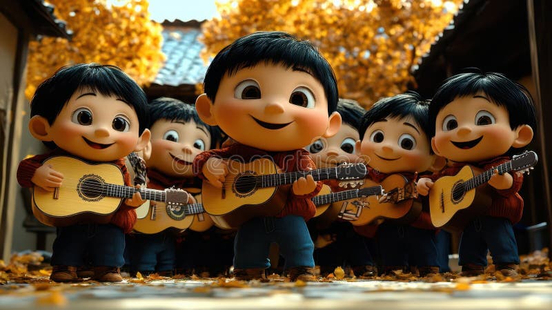 Cute Cartoon Kids Guitar Band Stock Illustration - Illustration of ...