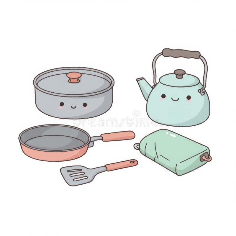 Cute Cartoon Kitchenware Illustration Stock Illustration - Illustration ...