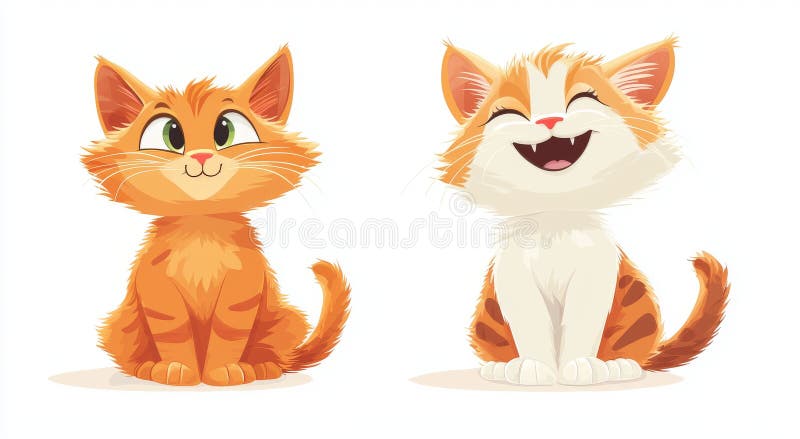Cute Cartoon Kitten Figures in Color and Line Art Stock Photo - Image ...