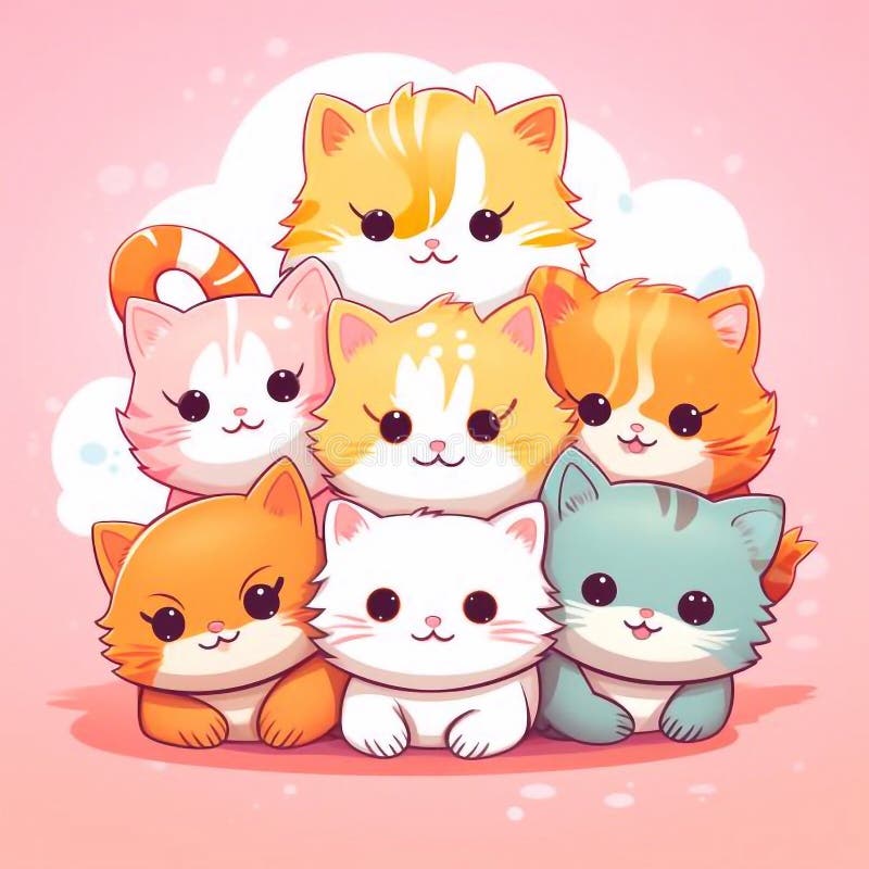 Cute Cartoon Kittens. a Group of Kittens Stock Illustration ...