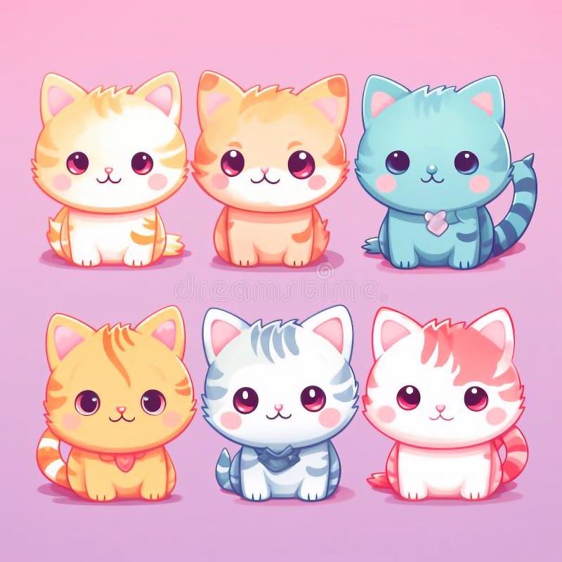 Cute Cartoon Kittens. a Group of Kittens. Set. Stock Illustration ...