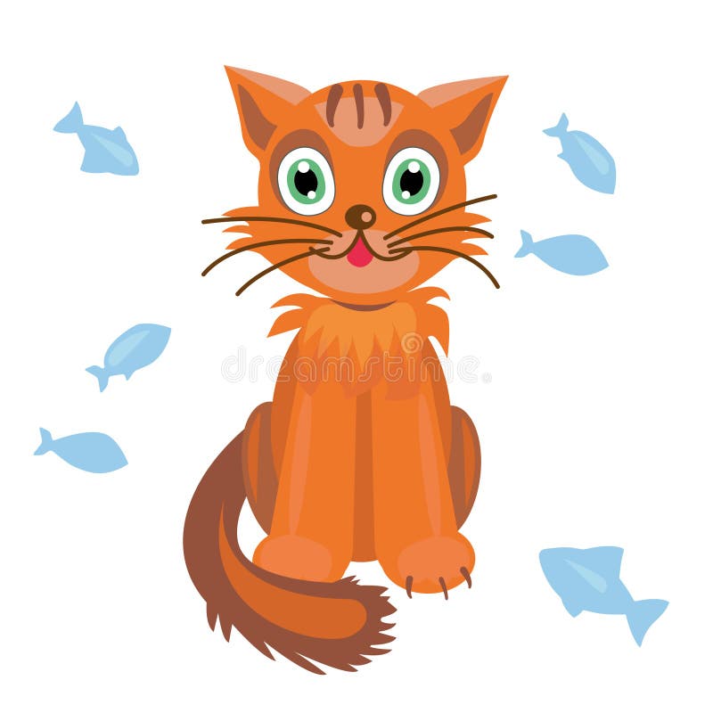 Cute Cartoon Kitty Vector Image with Fishes Stock Vector - Illustration ...