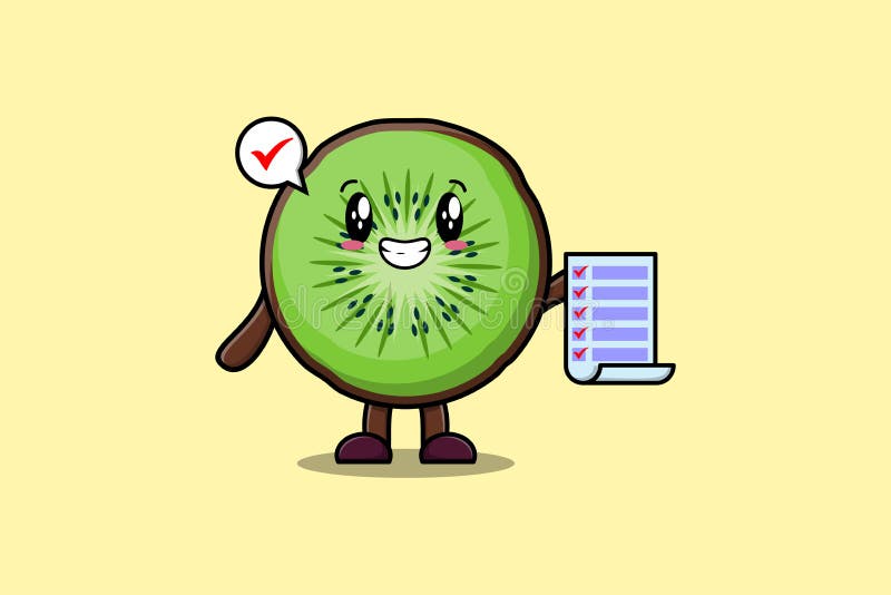 Cute Cartoon Kiwi Fruit Holding Checklist Note Stock Vector ...