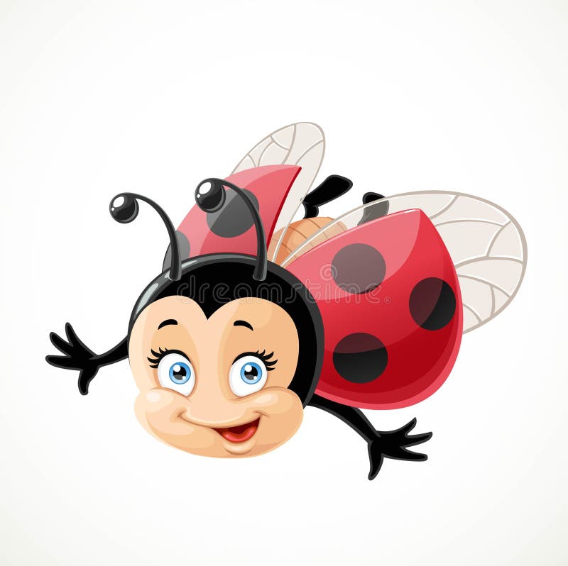 Cute Cartoon Ladybug Fly on a White Background Stock Illustration ...