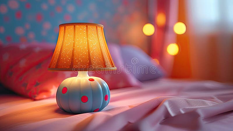 A Cute Cartoon Lamp on a Bed with Pink Sheets Stock Illustration ...