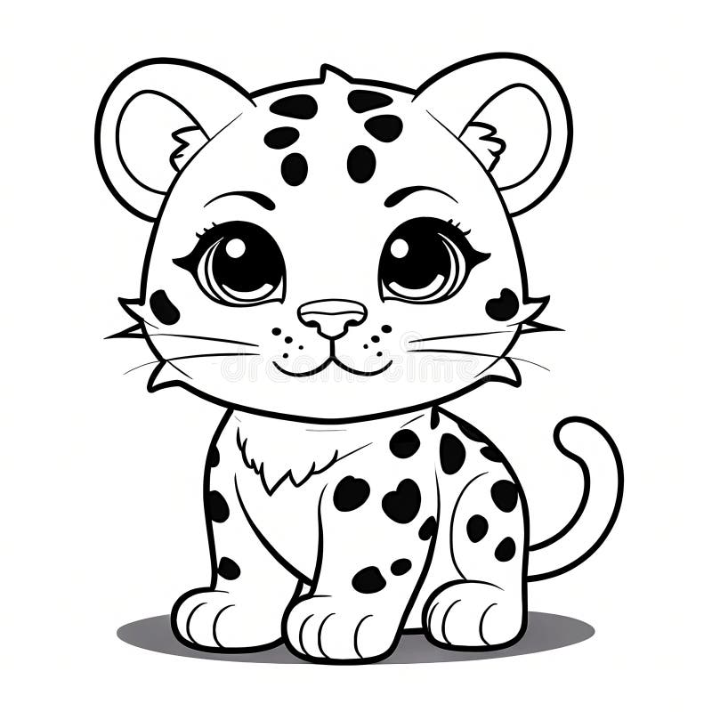 Cute Cartoon Leopard Coloring Page Coloring Book Stock Illustration ...