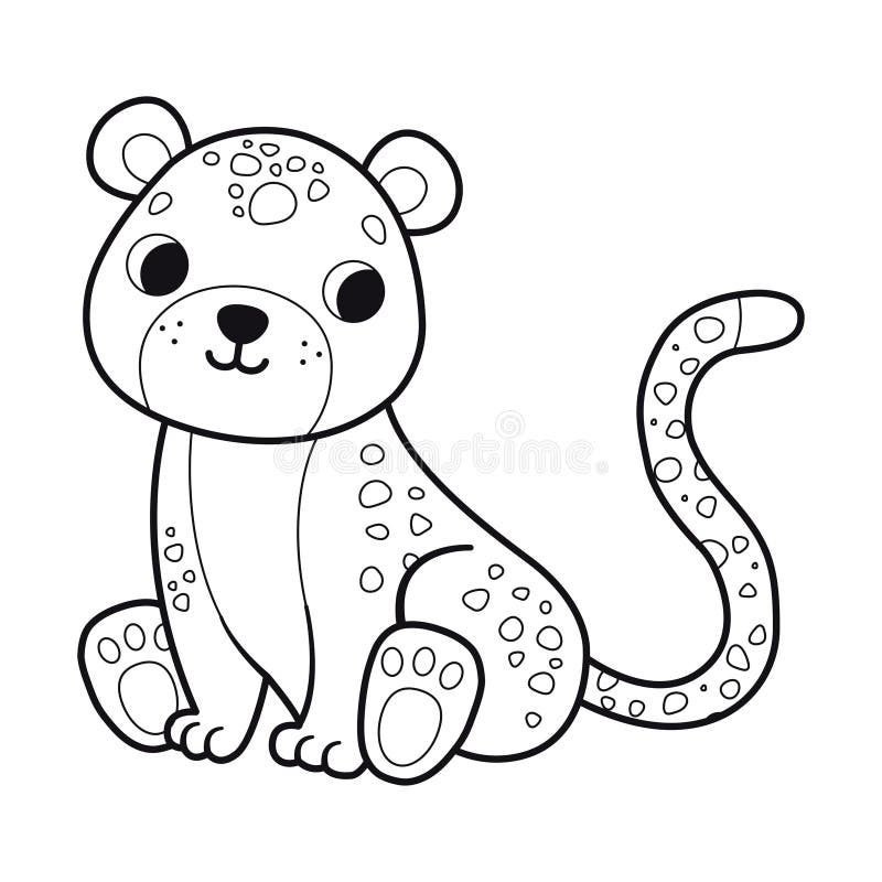 Cute Cartoon Leopard. Coloring Page. Illustration for Children Stock ...