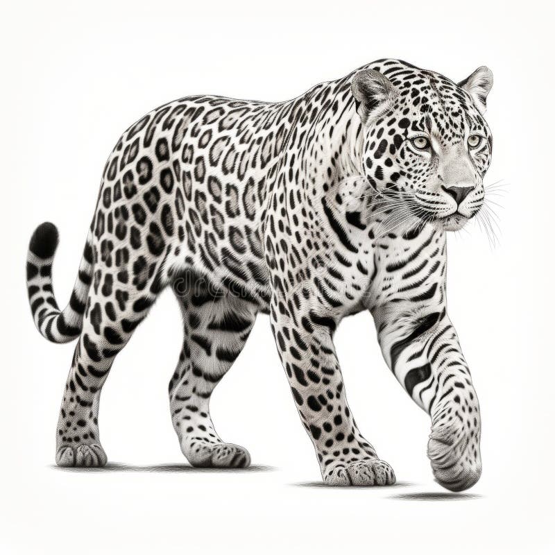 Hyper-realistic Leopard Walking on White Background Stock Illustration ...