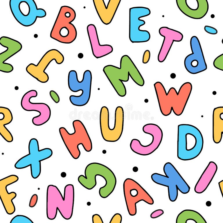 Cute Cartoon Letters Seamless Pattern. Colorful Vector Illustration ...