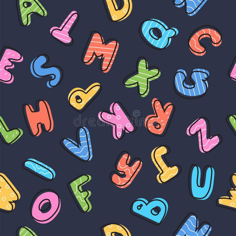 Cute Cartoon Letters Seamless Pattern. Colorful Vector Illustration ...