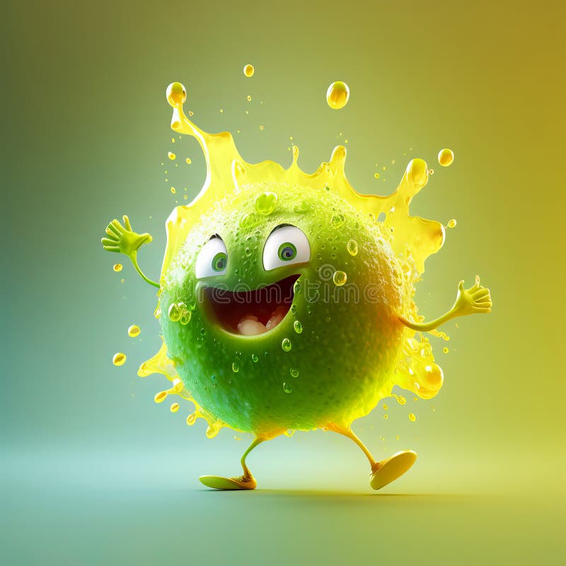 Cute Cartoon Lime Fruit Splashing Character. Generative Ai Stock ...