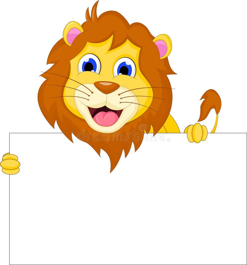 Cute Lion Cartoon With Blank Sign Stock Illustration - Illustration of ...