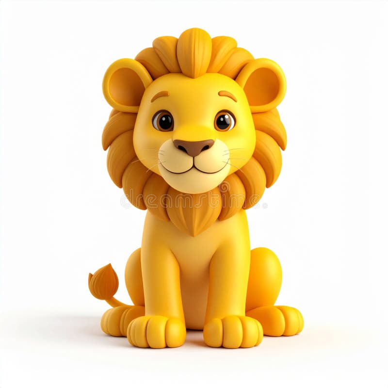 Cute Cartoon Lion Cub 3D Render Stock Illustration - Illustration of ...