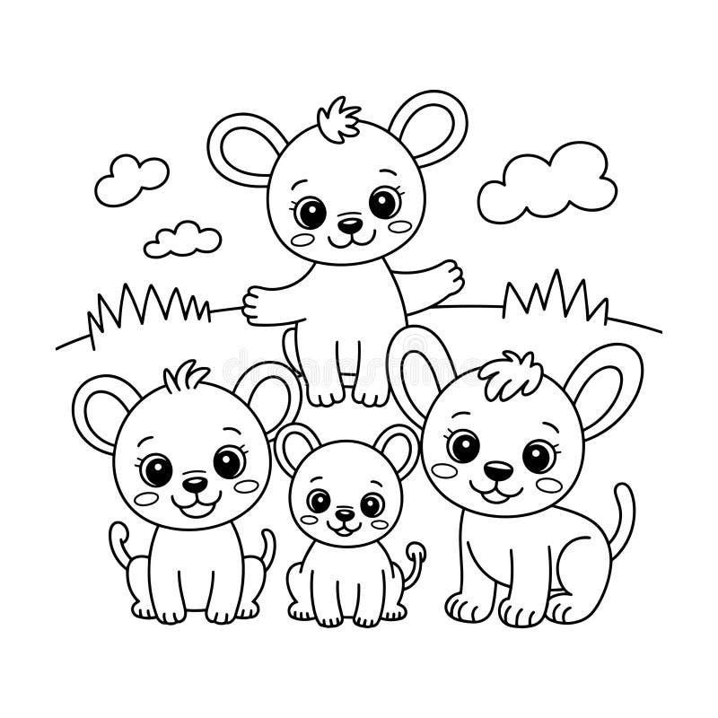 Cute Cartoon Lion Cubs in a Field Stock Vector - Illustration of white ...