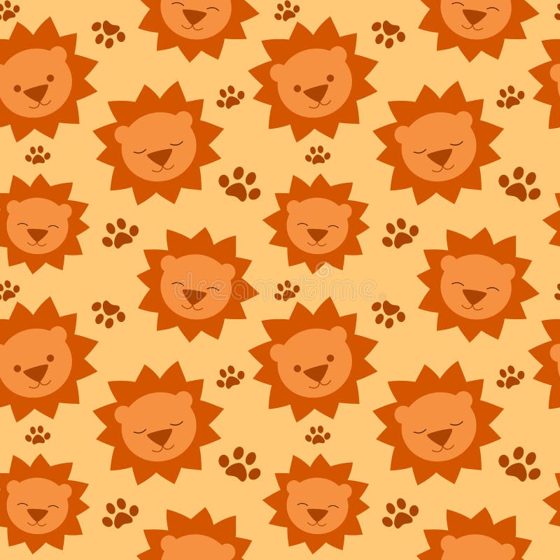 Cute Cartoon Lion Seamless Pattern Background Illustration for Kids ...