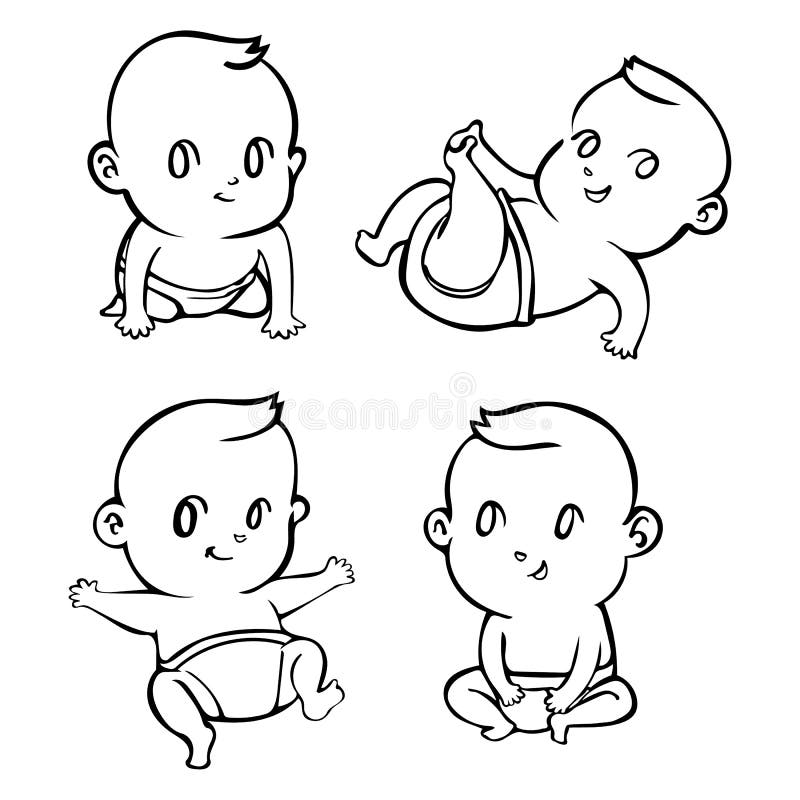 Cute Cartoon Little Babies Set Outline Stock Vector - Illustration of ...