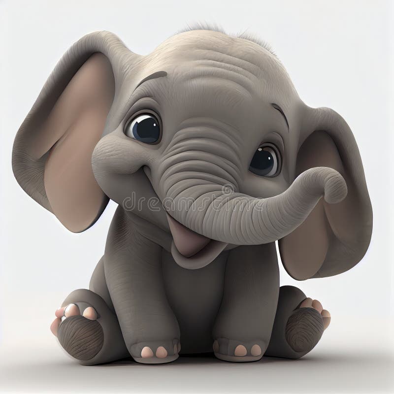 Cute Cartoon Little Elephant, 3D Cartoon Character. Generative AI Stock ...