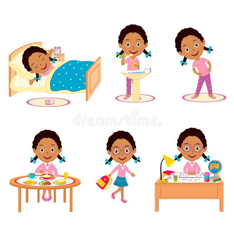 Girl daily routine stock vector. Illustration of child - 139620095