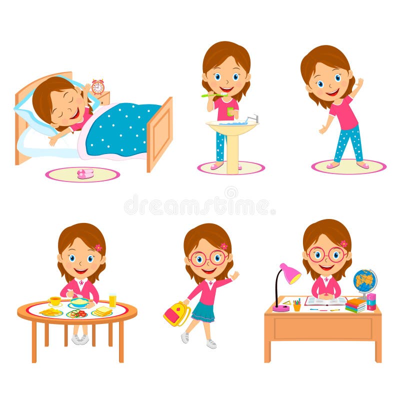 Cartoon Little Boy daily Routine Stock Vector - Illustration of ...