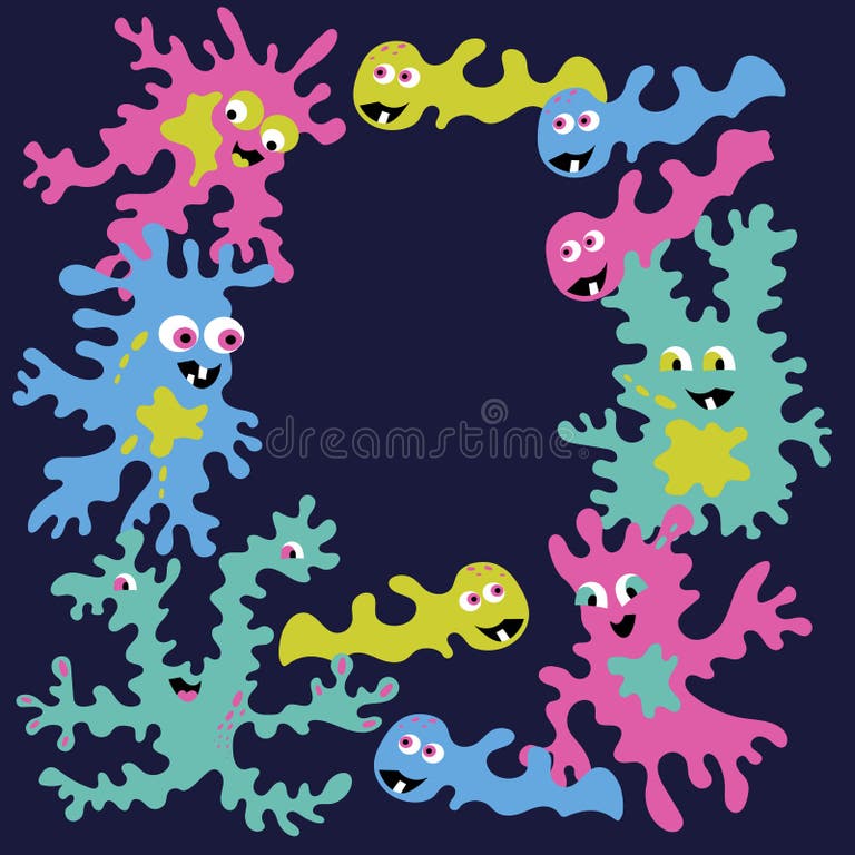 Cute Cartoon Little Monsters . Doodle Vector Frame Stock Vector ...